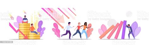 금융 위기 파산 투자 위험 개념 컬렉션 전체 길이 복사 공간 수평 아래로 떨어지는 경제 화살표에 대해 좌절 기업인 설정 가공의 인물에 대한 스톡 벡터 아트 및 기타 이미지