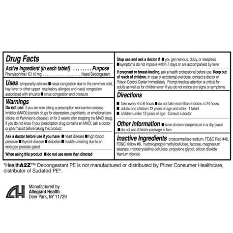Decongestant 24 Tablets Compare To Sudafed Pe Nasal Decongestant Active Ingredient