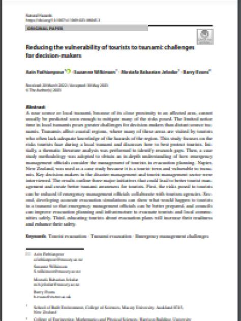 Reducing The Vulnerability Of Tourists To Tsunami Challenges For Decision Makers Preventionweb