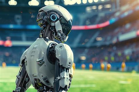 Premium Photo Futuristic Football Robot In Stadium