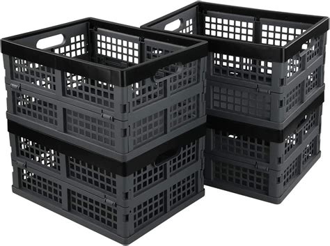 Hommp 2 Pack Collapsible Plastic Crate 15 L Stackable Folding Crates With Handle