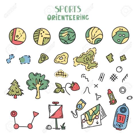 Vector Illustration Of Orienteering Map Signs Large Set Of Map