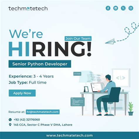 Techmatetech Pakistan On Linkedin Hiring Python Developer Techjobs Experience Techmatetech