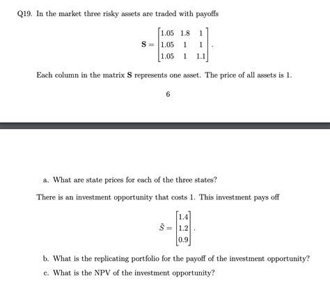 Solved Q19 In The Market Three Risky Assets Are Traded With