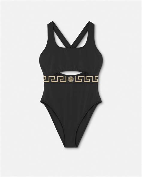Versace Greca Border One Piece Swimsuit In Black Lyst