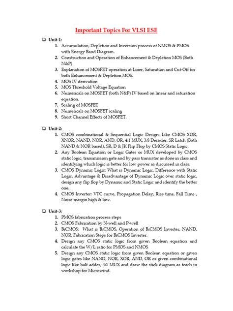Imp Topics For Vlsi Design Pdf