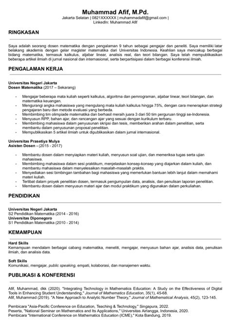 Contoh Cv Lamaran Kerja Dan Template Gratisnya