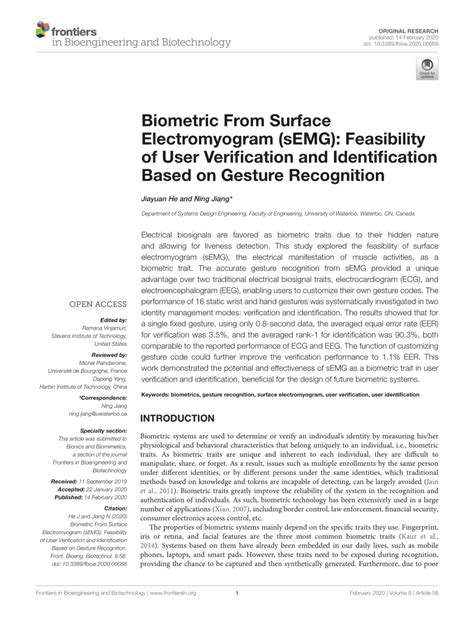 Pdf Biometric From Surface Electromyogram Semg Feasibility Of User Verification And
