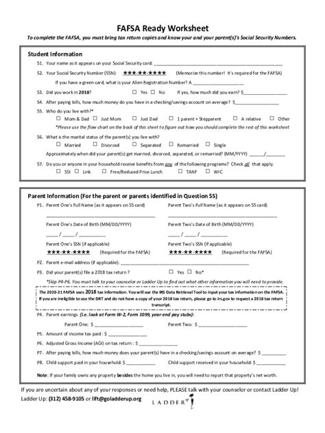 Fillable Online Fafsa Ready Worksheet 1 Fax Email Print Pdffiller