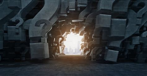 벽에 회색 3d 물음표가 있는 빈 방 멀리 햇빛과 함께 탈출구가 있습니다 닫다 답변 검색의 개념입니다 3d 렌더링 모형 사진 Unsplash의 물음표 이미지