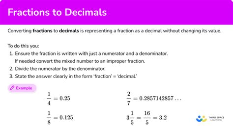 Fraction To Decimal Math Steps Examples And Questions