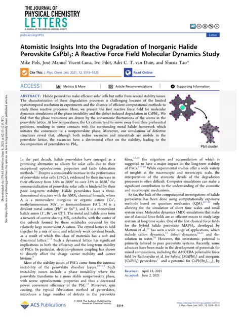 Pdf Atomistic Insights Into The Degradation Of Inorganic Halide Perovskite Cspbi 3 A