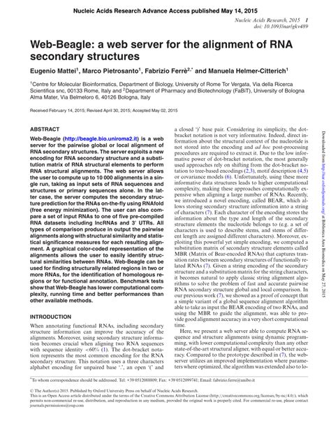 Pdf Web Beagle A Web Server For The Alignment Of Rna Secondary Structures