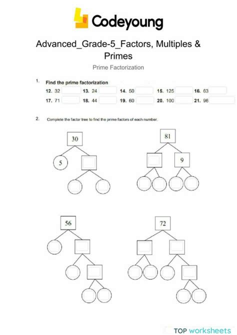 Advanced Prime Factorization Interactive Worksheet Topworksheets
