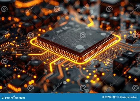 Data Flow In A Motherboard In Pc Processor Among Circuits And Electronics Cpu Stock