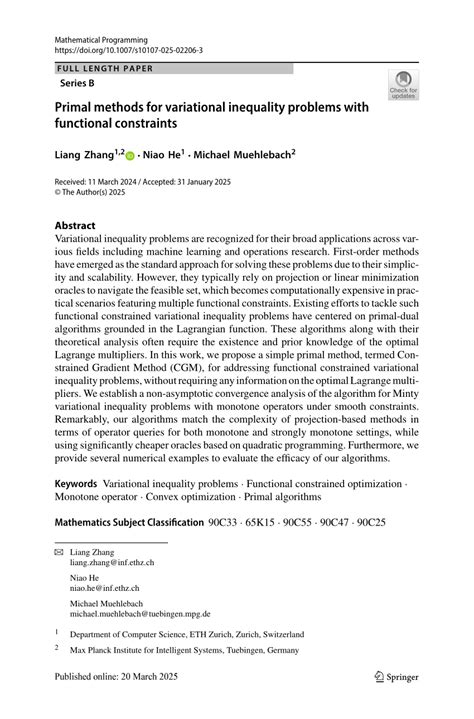 Pdf Primal Methods For Variational Inequality Problems With Functional Constraints