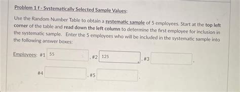 solved problem 1f systematically selected sample values use
