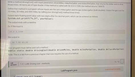 Solved Write A Method Driving Cost With Input Parameters Chegg