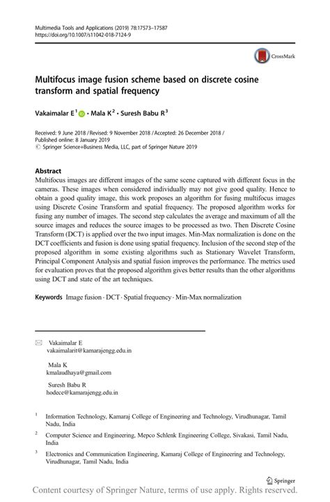 multifocus image fusion scheme based on discrete cosine transform and