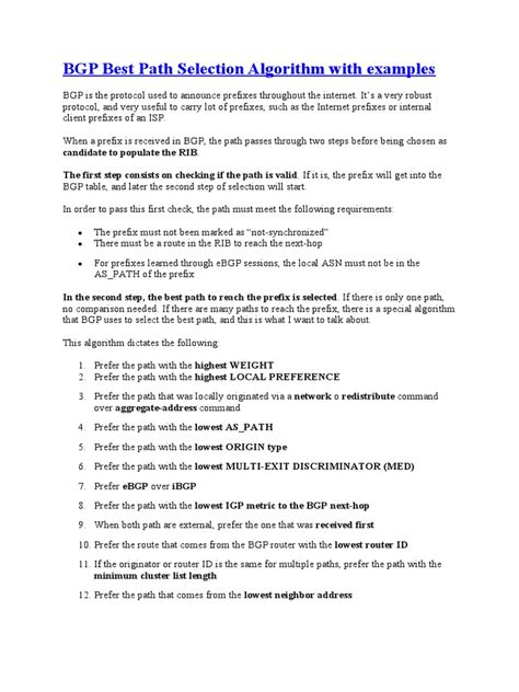 Bgp Best Path Selection Algorithm With Examples Pdf Routing Network Architecture