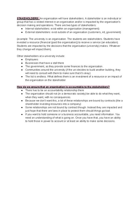 Accy Three Lecture Notes From Week One Stakeholders An Organisation Will Have Stakeholders