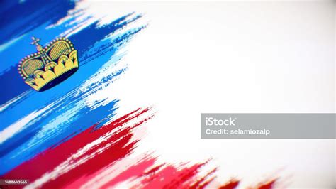 흰색 배경에 리히텐슈타인 국기 페인트 브러시 그리기 붓놀림 그런지 페인트 스트로크 더러운 국가 독립 애국심 선거 템플릿 유화 파스텔 색상 만화 애니메이션 질감 효과의 개념