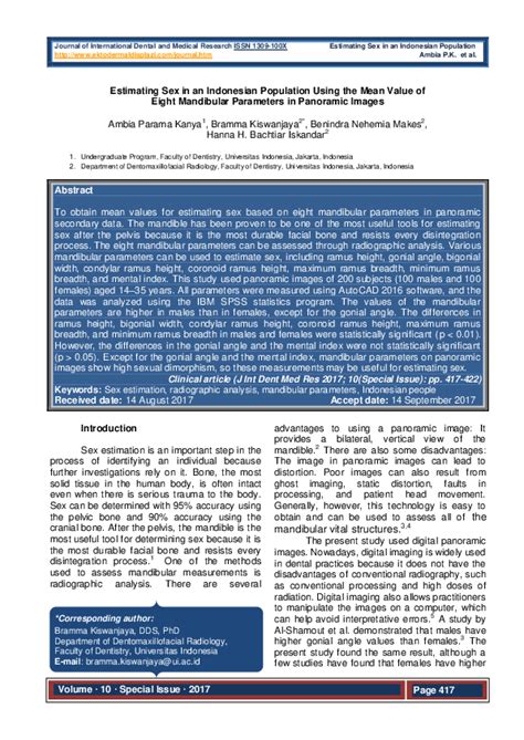 Pdf Estimating Sex In An Indonesian Population Using The Mean Value Of Eight Mandibular
