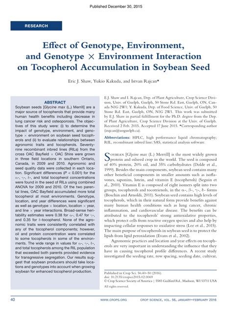 Pdf Effect Of Genotype Environment And Genotype X Environment Interaction On Tocopherol