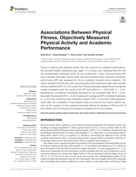 Pdf Associations Between Physical Fitness Objectively Measured Physical Activity And Academic