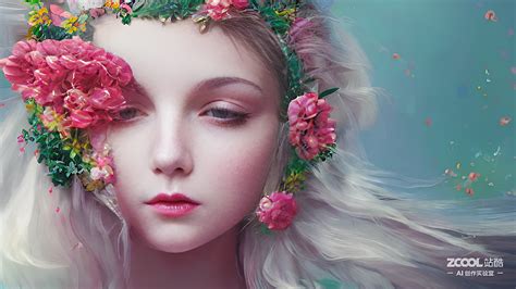 Ai创作实验室花海，女孩，头戴花环小佩儿 站酷zcool