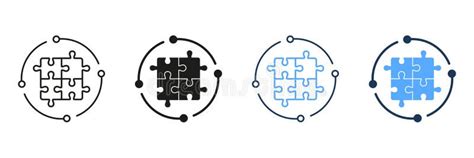 Puzzle Jigsaw Solution Line And Silhouette Icon Set Idea Challenge Game Teamwork Sign