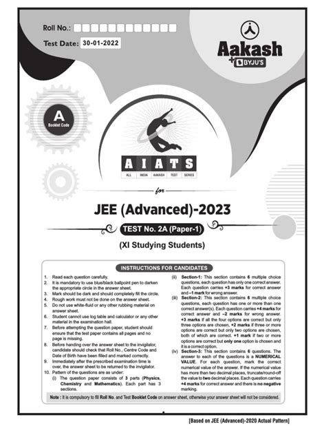 Aiats Jee A 2023 Test 2a P 1 Code A 30 01 2022 Sol Pdf Ellipse Orbit