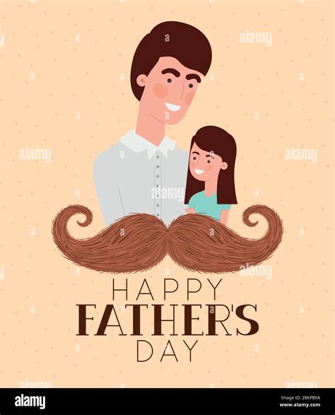Happy Fathers Day Text Man Daughter Cartoon And Mustache Vector Design Stock Vector Image And Art