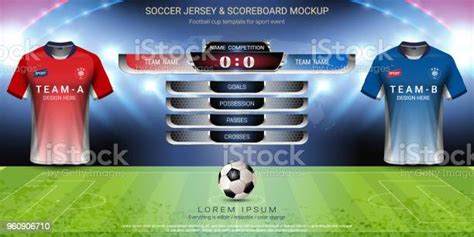 축구 대회 스포츠 이벤트 축구 저지 모형 및 점수 일치 대 전략 방송 그래픽 또는 템플릿에 대 한 프레 젠 테이 션 점수 게임 결과 0명에 대한 스톡 벡터 아트 및 기타