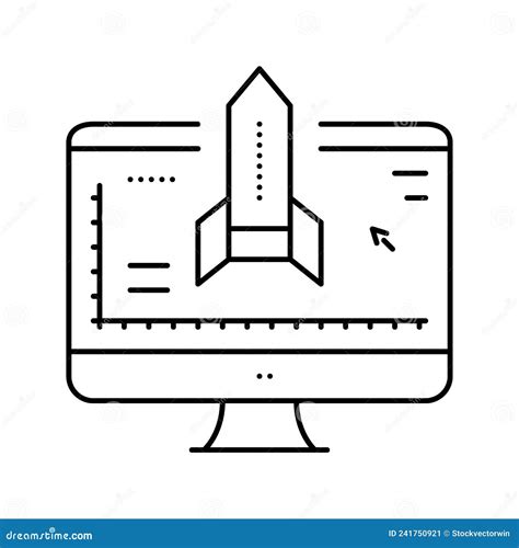 Rocket Modeling Computer Program Line Icon Vector Illustration Stock