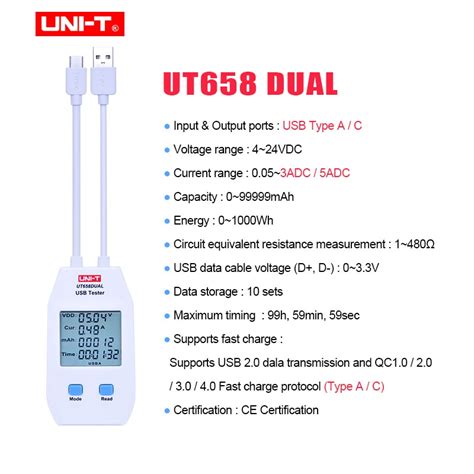 UNI T UT A UT C UT Dual USB Type C Type A Interface Tester For Voltage Current Capacity