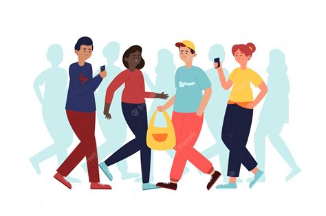 그림을 걷는 사람들의 손으로 그린 평면 디자인 군중 프리미엄 벡터