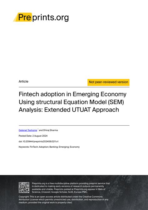 Pdf Fintech Adoption In Emerging Economy Using Structural Equation Model Sem Analysis
