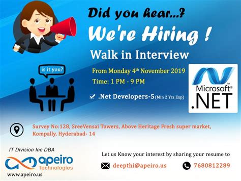Apeiro Technologies On Linkedin Hiring Dotnetdevelopers Walkininterview Interview Dotnet