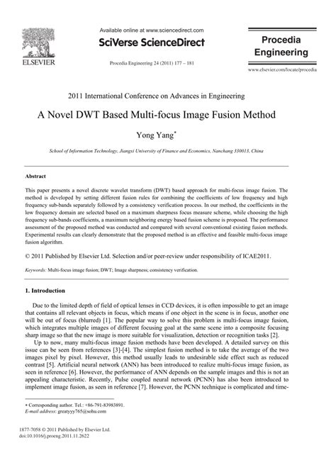 Pdf A Novel Dwt Based Multi Focus Image Fusion Method