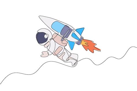 Premium Vector Single Continuous Line Drawing Of Astronaut In Spacesuit Flying At Outer Space