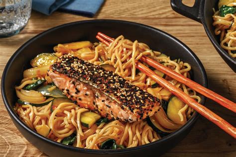 Sesame Crusted Double Salmon And Noodle Stir Fry Recipe Hellofresh