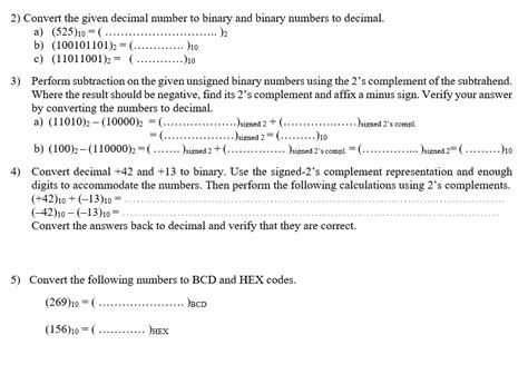 Solved 2 Convert The Given Decimal Number To Binary And