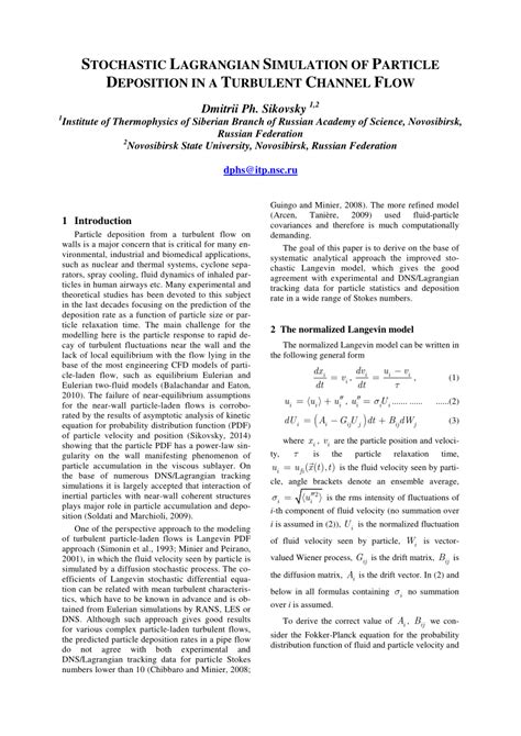 Pdf Stochastic Lagrangian Simulation Of Particle Deposition In A