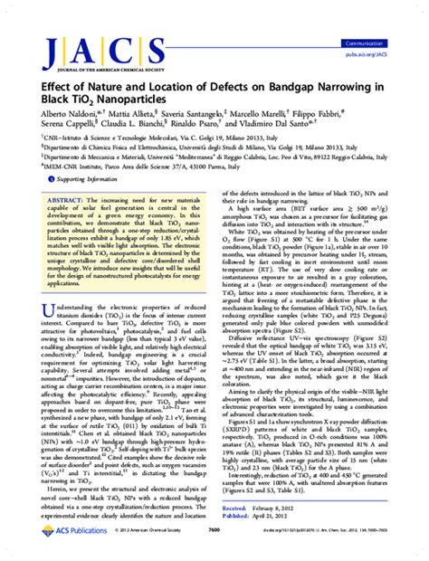 Pdf Effect Of Nature And Location Of Defects On Bandgap Narrowing In Black Tio2 Nanoparticles