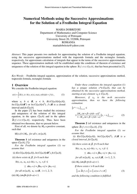 Pdf Numerical Methods Using The Successive Approximations For The
