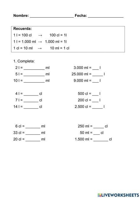 Unidades De Capacidad Worksheet Live Worksheets