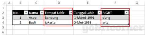 Rumus Right Pada Excel