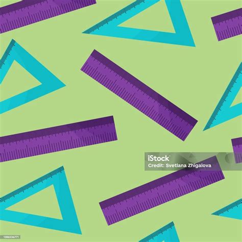 컬러 눈금자 분열삼각형이 있는 매끄러운 패턴 인쇄를 위한 분할 고립 된 배경에 학교와 사무실 용품 심플한 귀여운 스타일로 벡터 일러스트레이션 개념에 대한 스톡 벡터 아트 및
