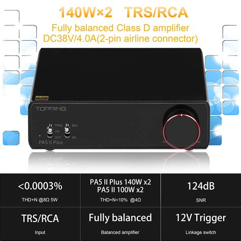 Topping Pa5 Ii Plus Power Amplifier 140w X 2 Class D Fully Balanced Amp Trs Rca Input 12v